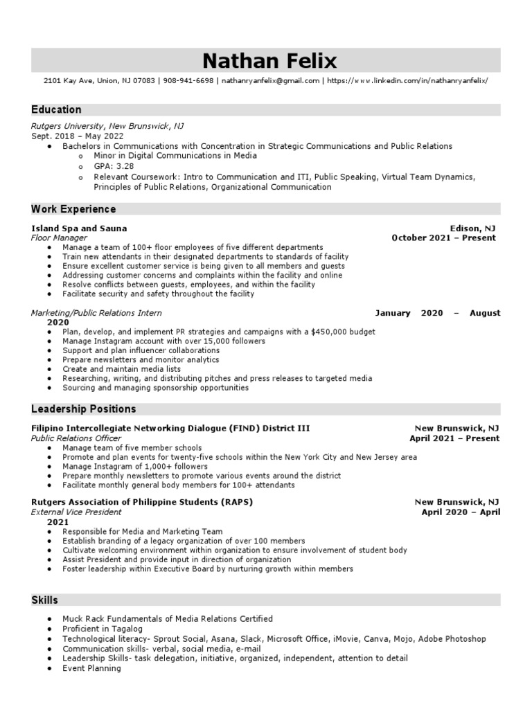Nathan Felix Resume | PDF | Public Relations | Communication
