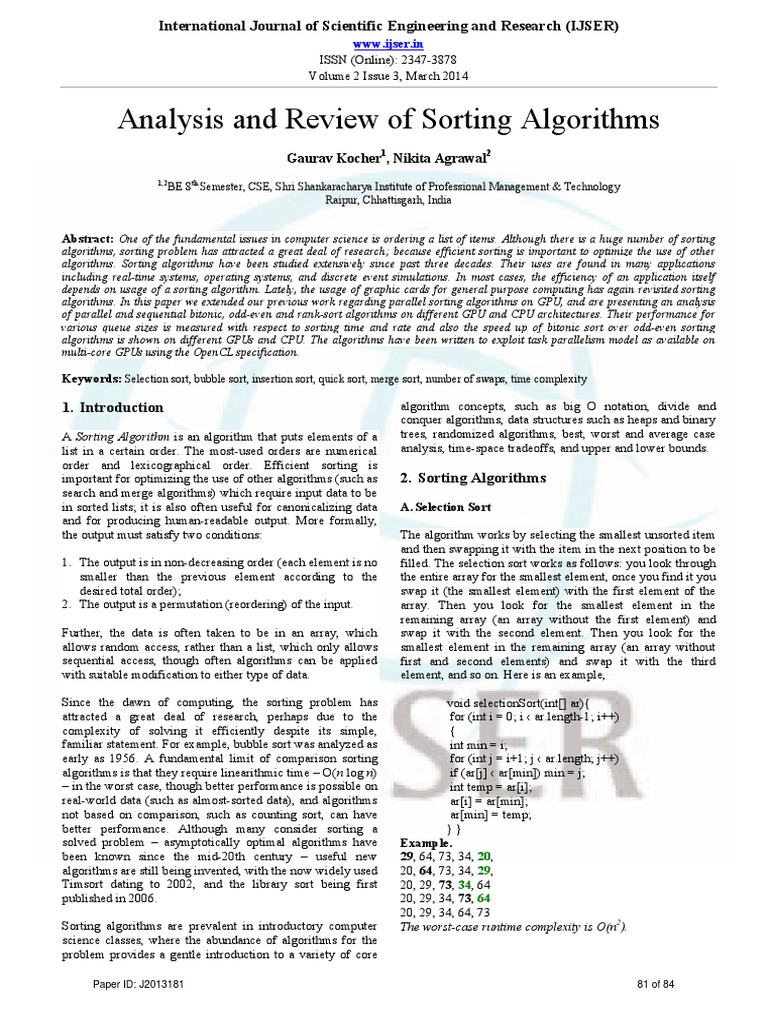 Reviw of Sorting Algorihms | PDF | Computer Science | Computer Programming