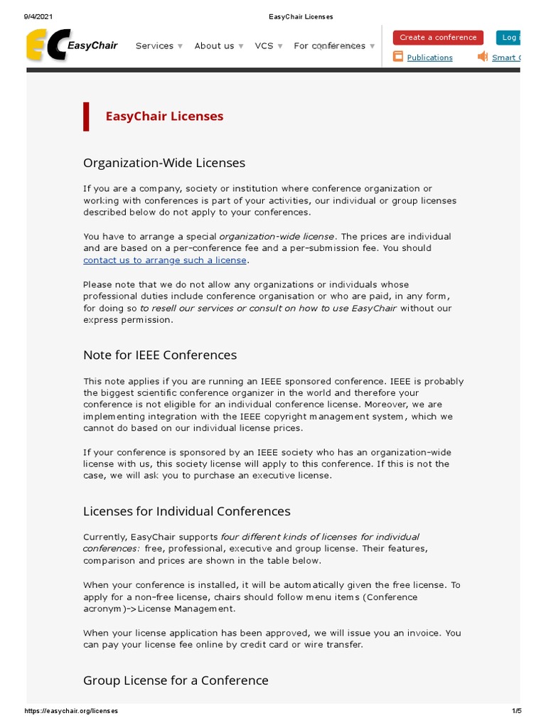 EasyChair Licenses | PDF | License | Software