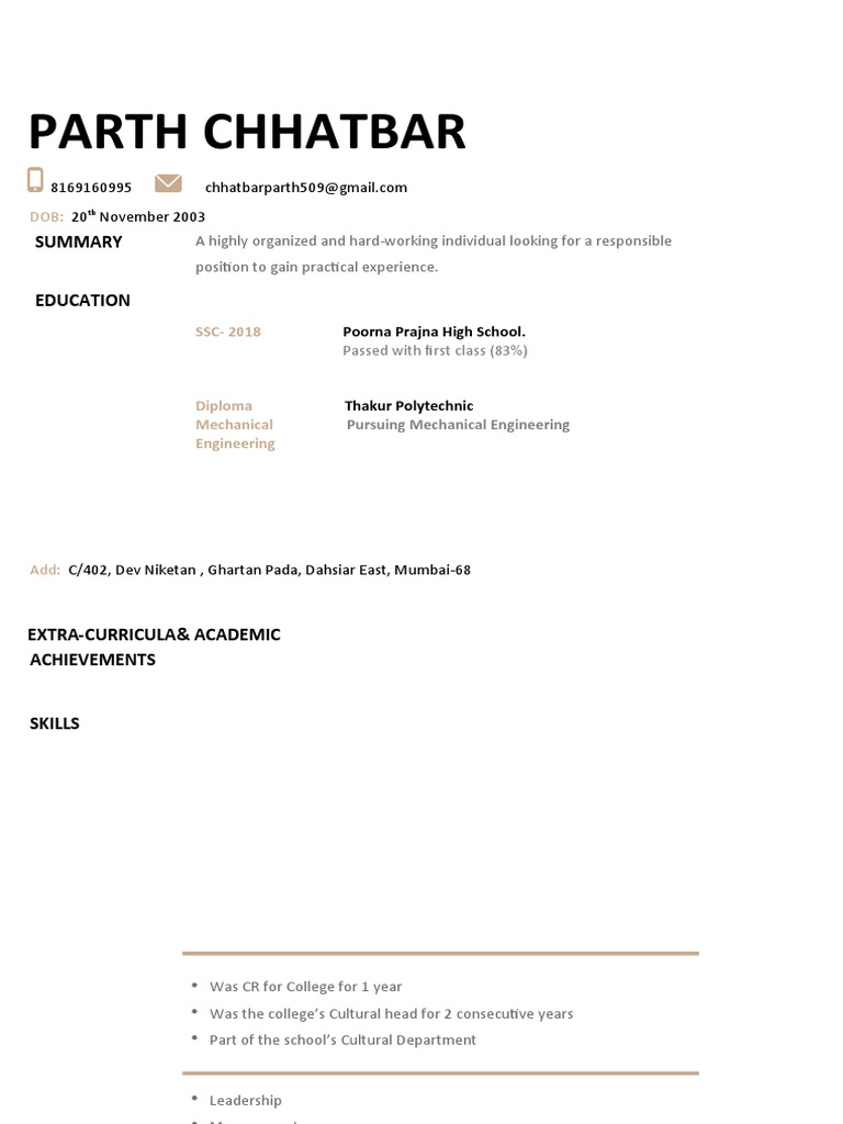 Parth Chhatbar: 8169160995 20 November 2003 | PDF