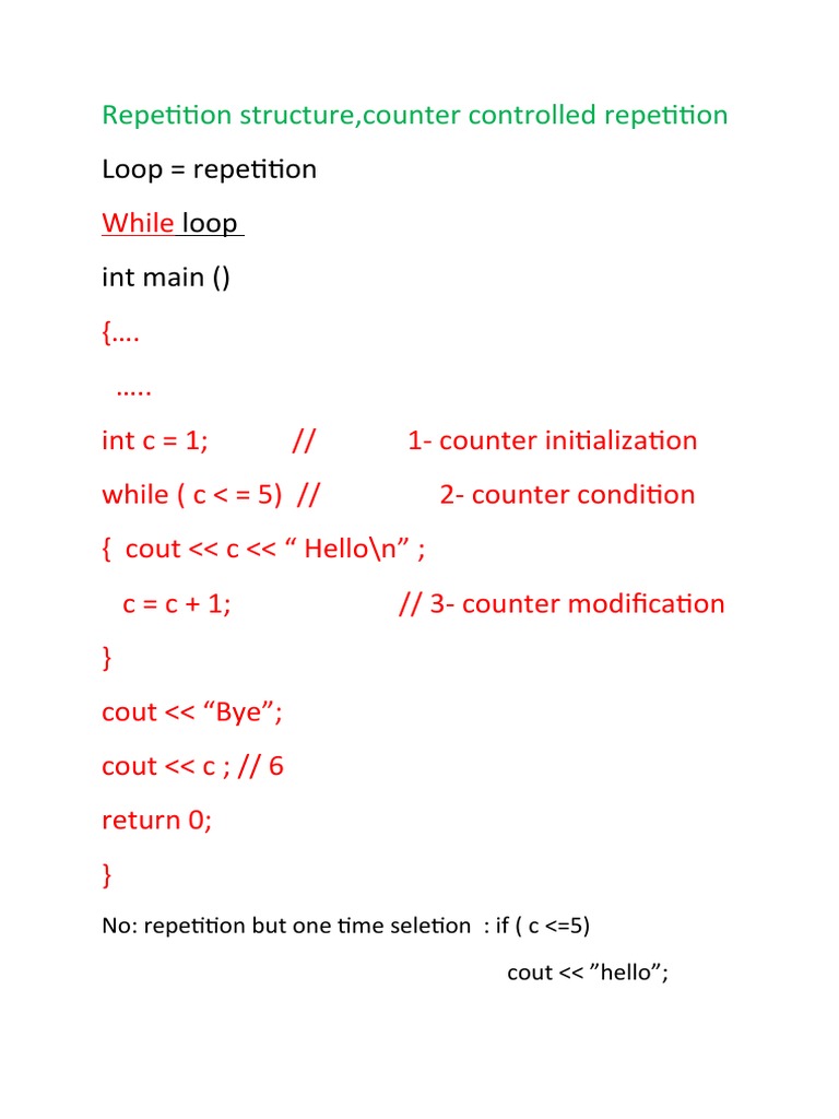 Loop Repetition Loop Int Main : Repetition Structure, Counter Controlled Repetition | PDF ...