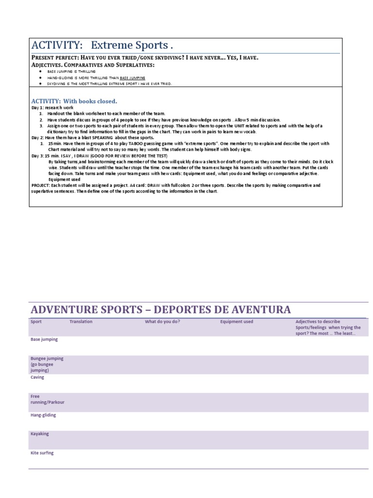 ACTIVITY: Extreme Sports .: P: H / ? I Y, I - A - C S | PDF ...