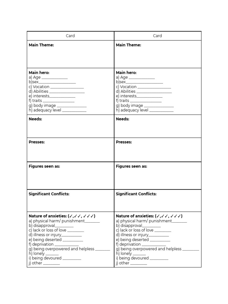 TAT - Scoring Table | PDF | Id | Cognition