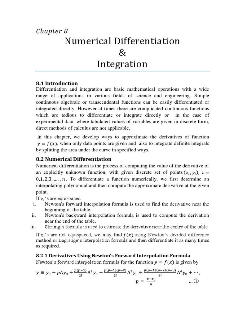 Numerical Differentiation & Integration: 8.2.1 Derivatives Using Newton's Forward Interpolation ...