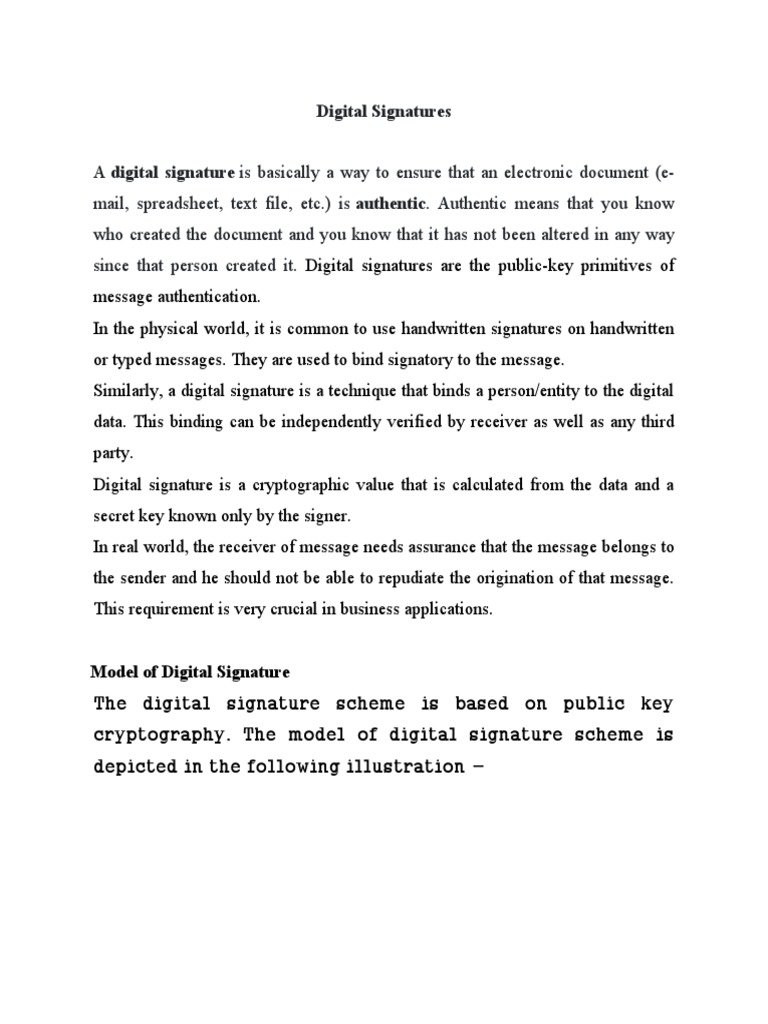 Digital Signatures: Model of Digital Signature | PDF | Public Key ...