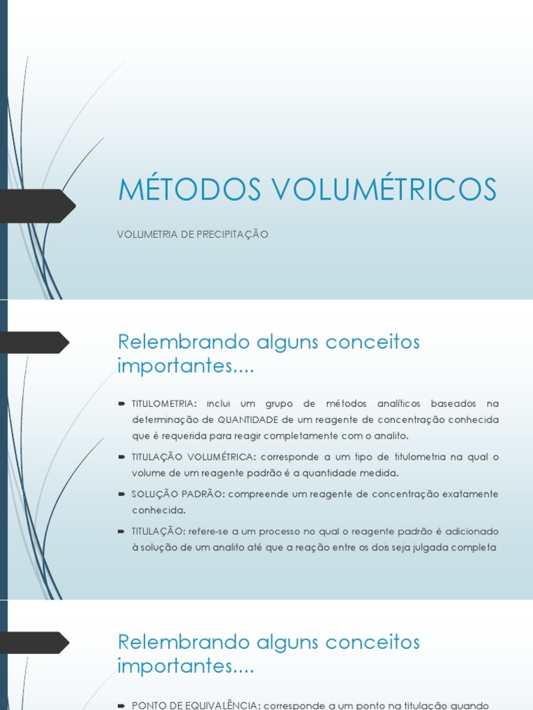 Métodos Volumétricos - Volumetria de Precipitação | PDF | Química ...
