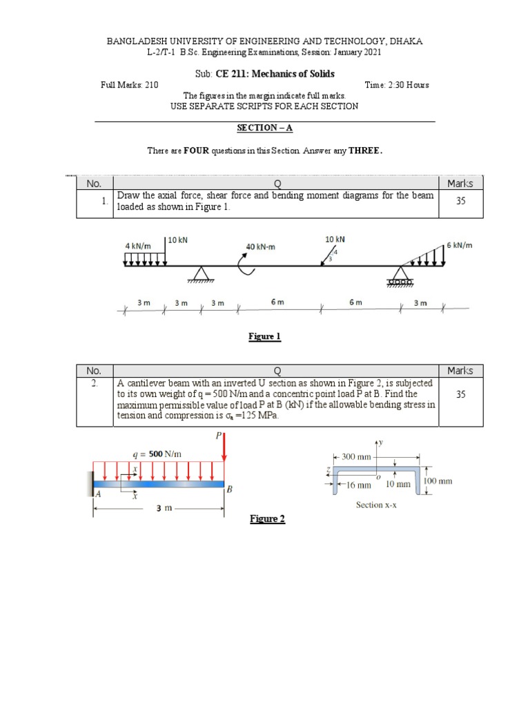 2021 Mechanics Question | PDF | Beam (Structure) | Bending