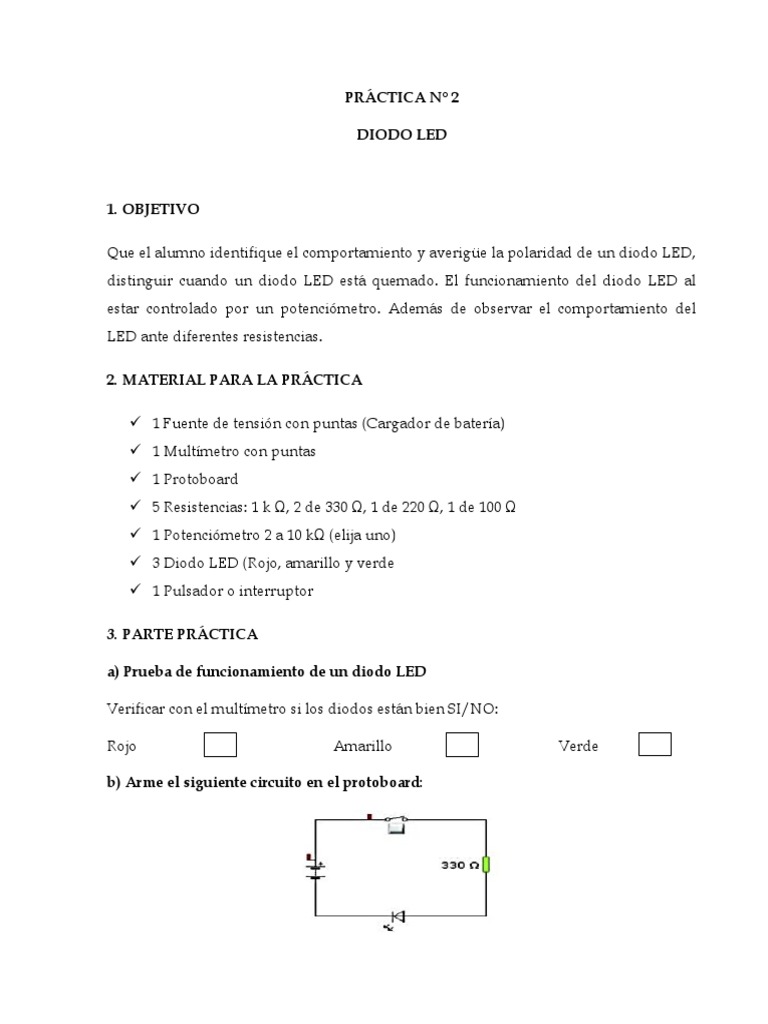 PRÁCTICA No 2 | PDF | Diodo emisor de luz | Diodo