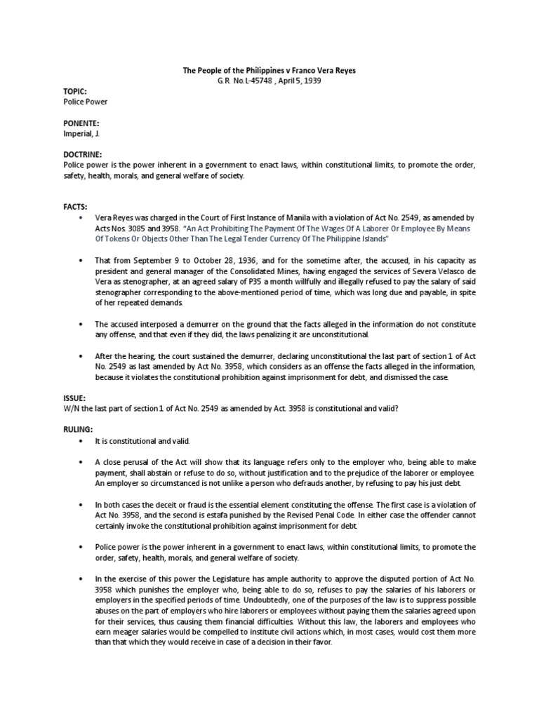 People v. Vera Reyes, G.R. No. L-45748, April 5, 1939 | PDF ...