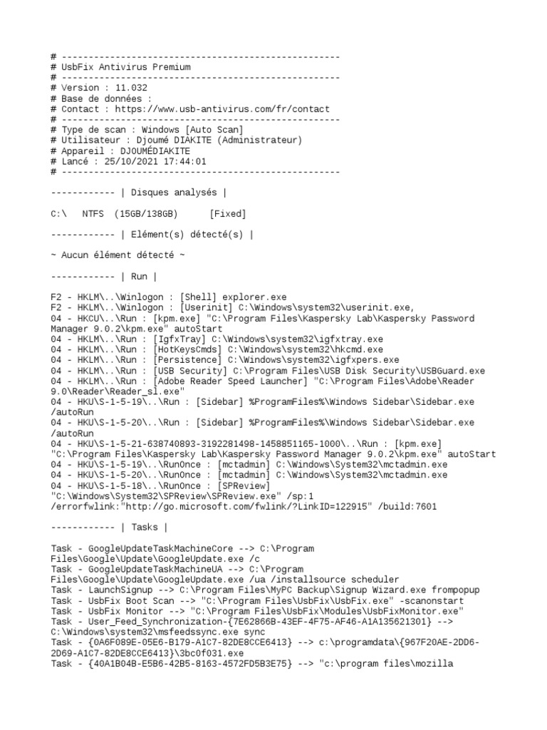 UsbFix Report | PDF | Windows Registry | Computer Science