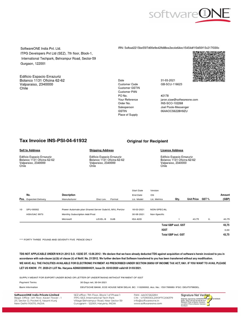 Invoice - INS-PSI-04-61932 | PDF | Government Finances | Economies