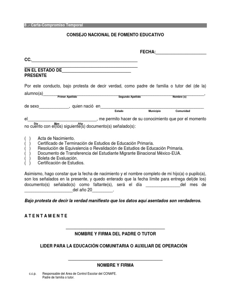 Anexo 4.-Formato Carta Compromiso | PDF