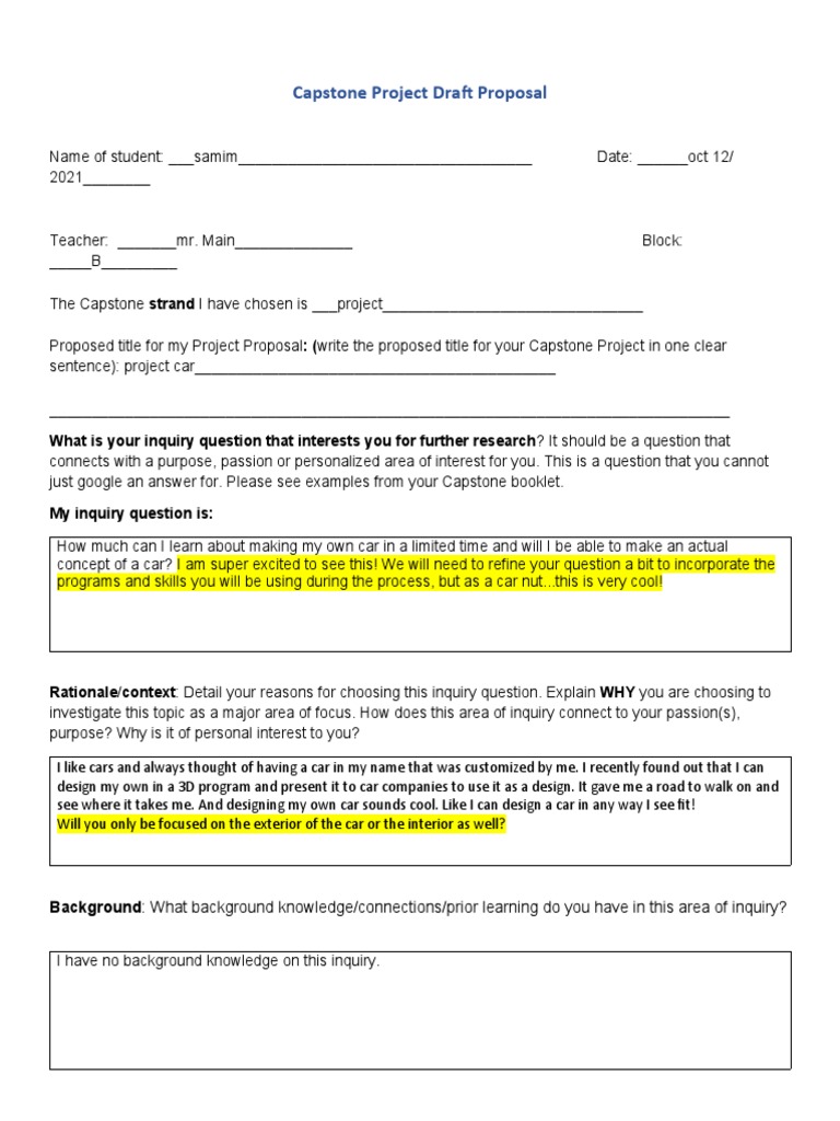 CLC 12 - Capstone Project Draft Proposal | PDF | Thought | Inquiry