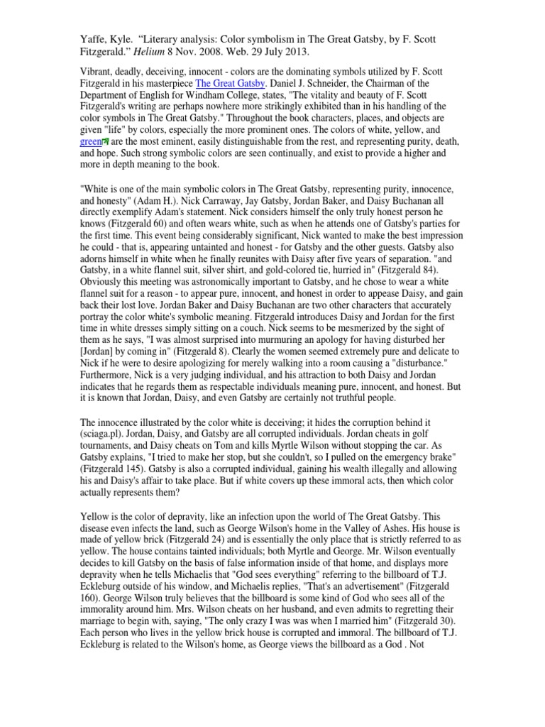 A Colorful Analysis: Fitzgerald's Strategic Use of Symbolism Through ...