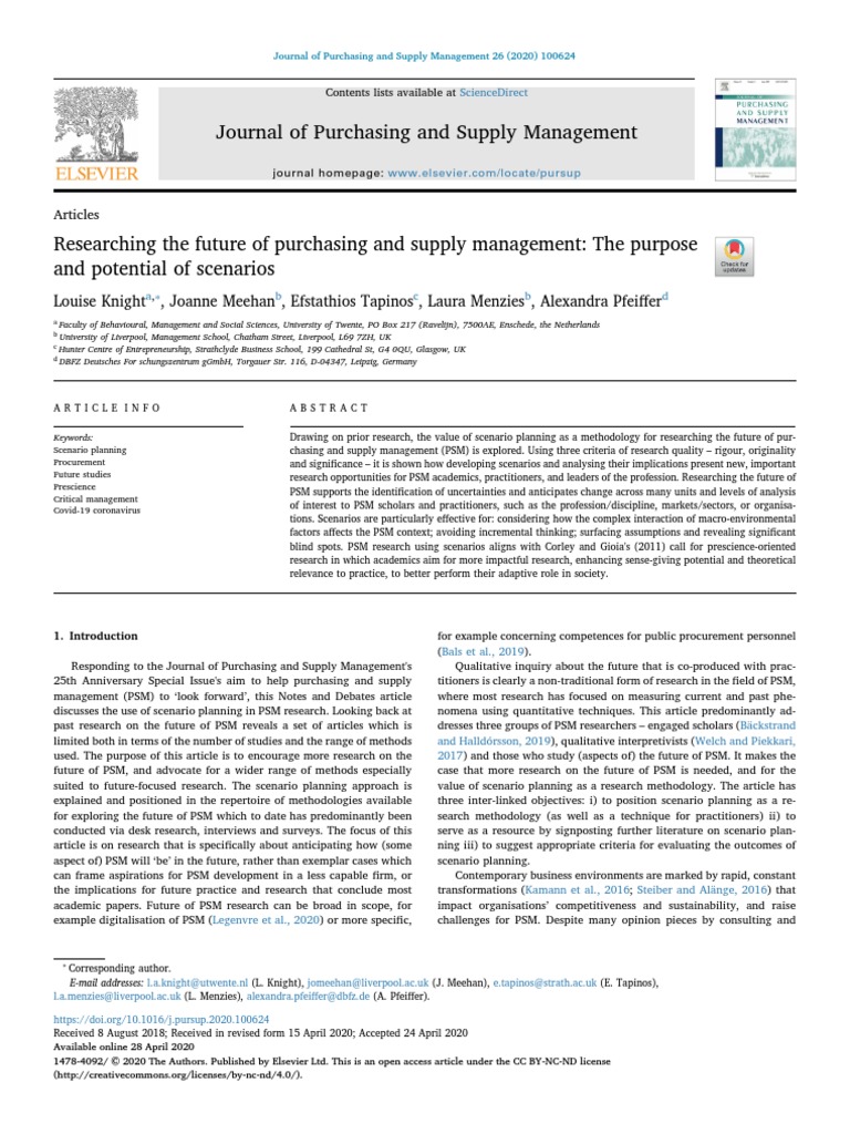 Researching The Future of Purchasing and Supply M 2020 Journal of ...