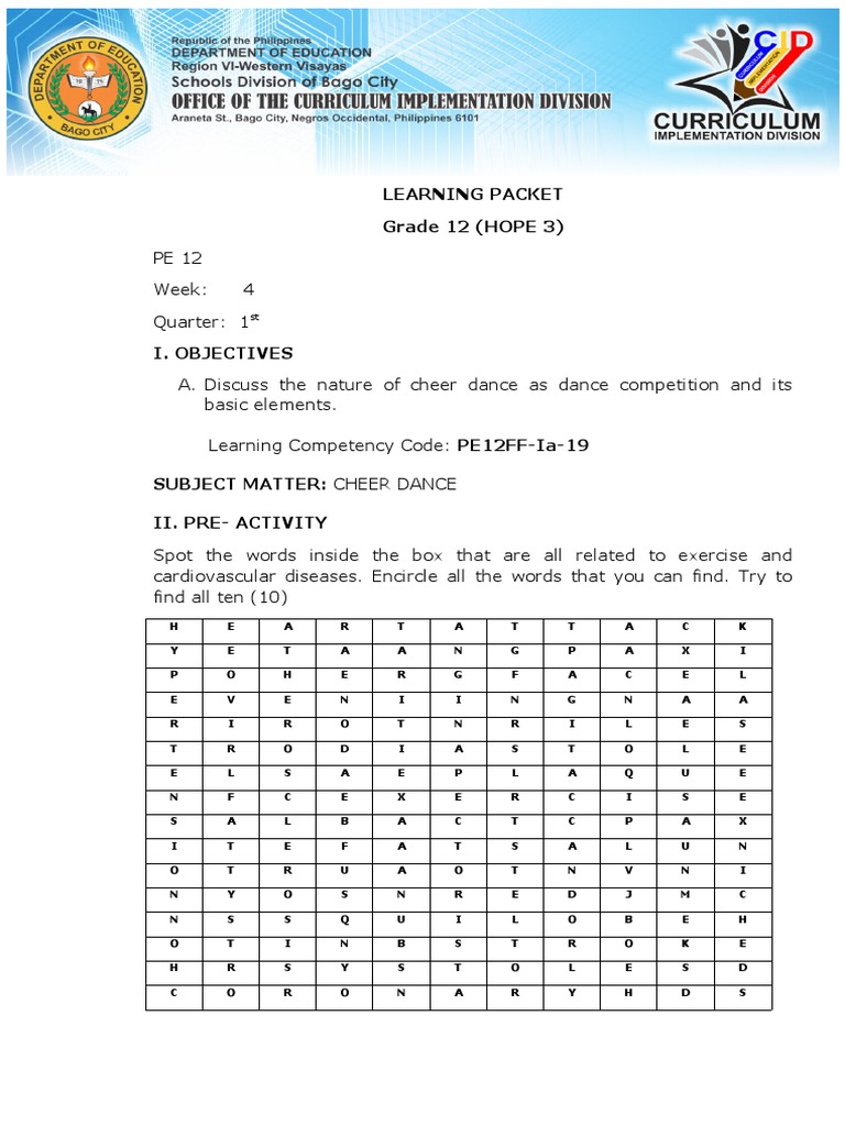 Learning Packet Grade 12 (HOPE 3) | PDF | Cheerleading | Sports