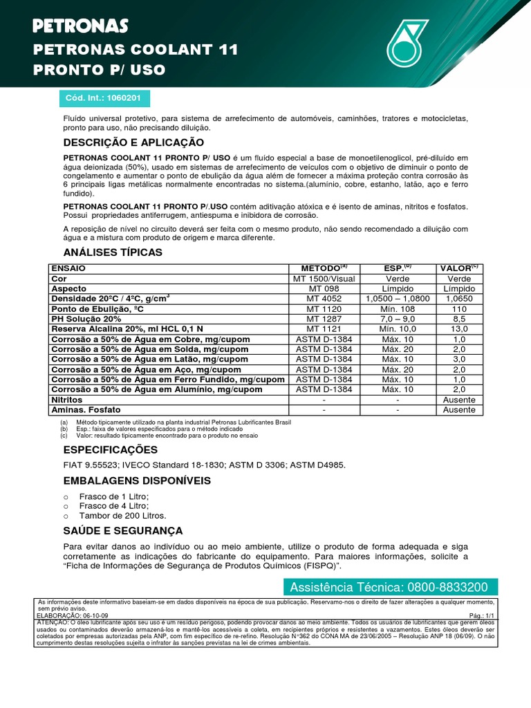 Petronas Coolant 11 - Pronto para Uso | PDF | Corrosão | Ciências Físicas