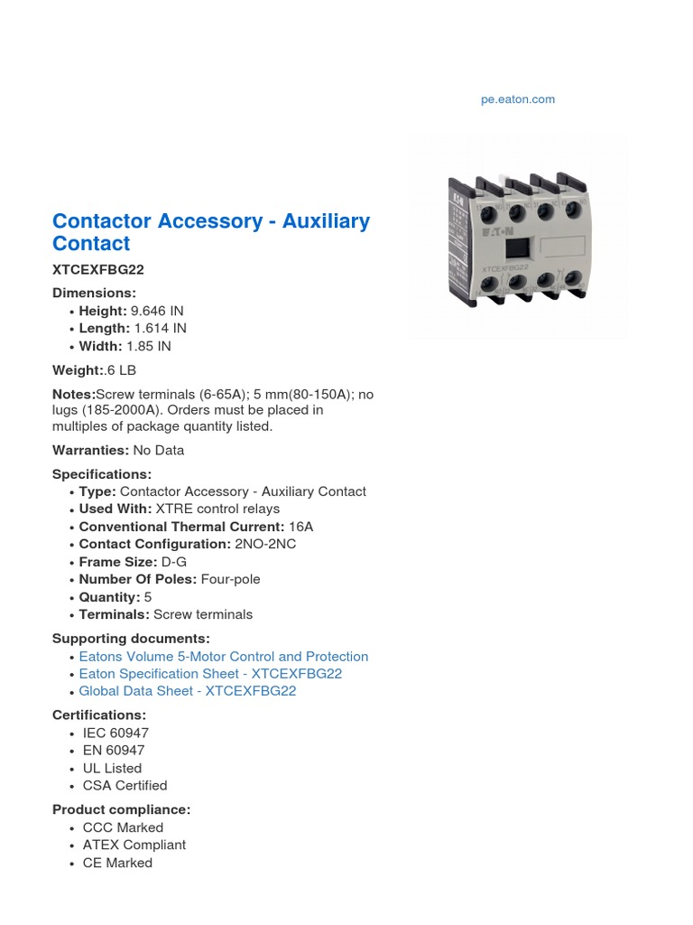Contactor Accessory - Auxiliary Contact: Lugs (185-2000A) - Orders Must ...