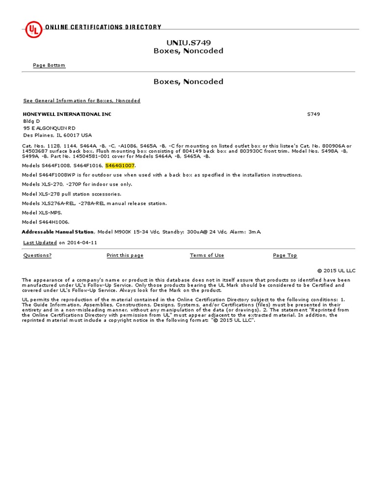 UNIU.S749 Boxes, Noncoded | PDF