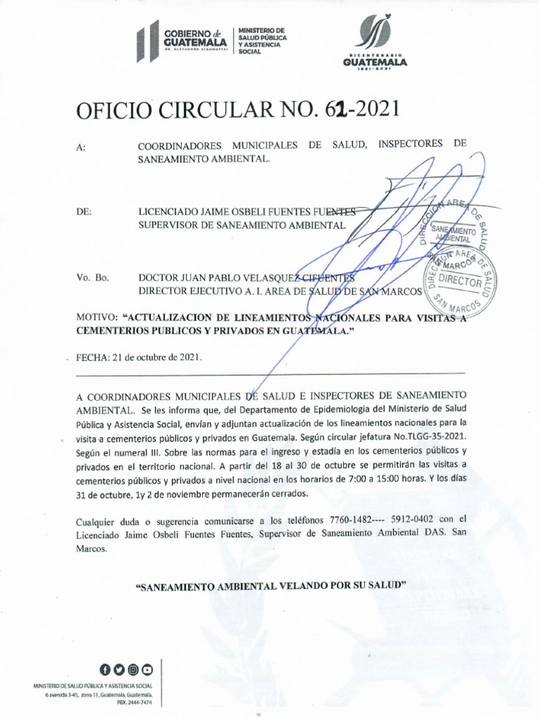 Oficio Circular No. 62-2021 | PDF