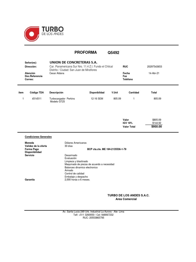 Proforma Unicon Q5492 | PDF