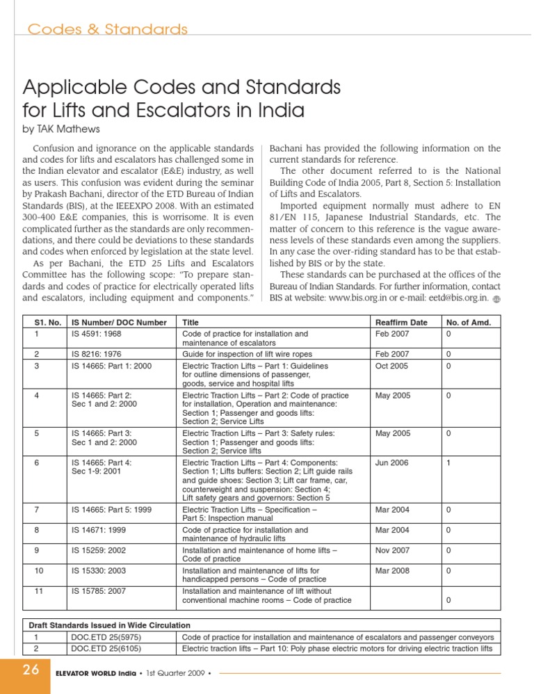 Applicable Codes and Standards | PDF | Elevator | Transportation ...