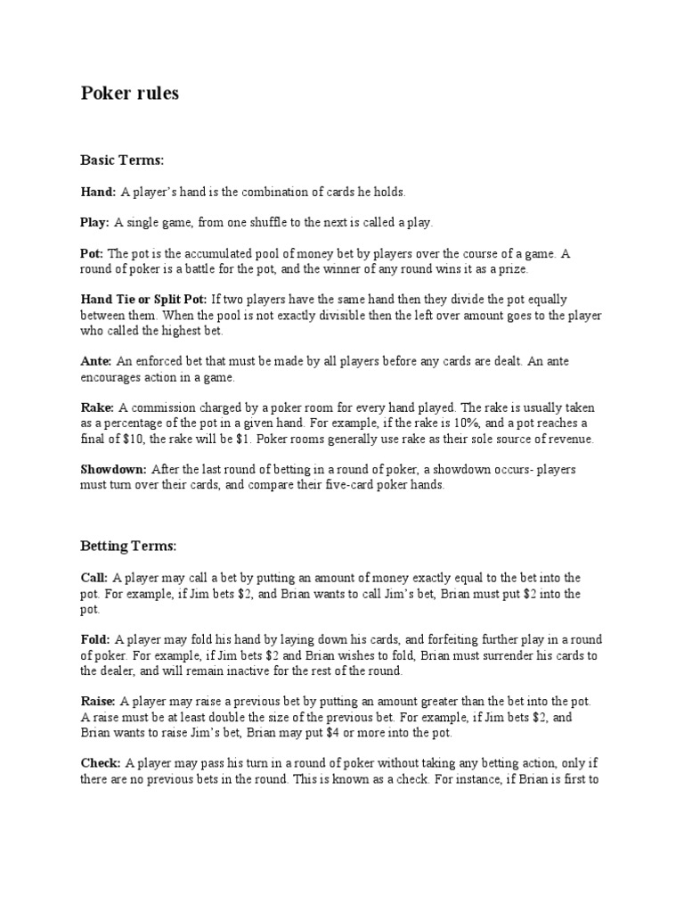 Poker Rules | PDF | Betting In Poker | Poker