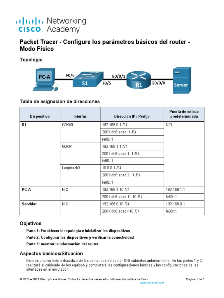 Configuración Básica de Router en Packet Tracer | PDF | Enrutador ...