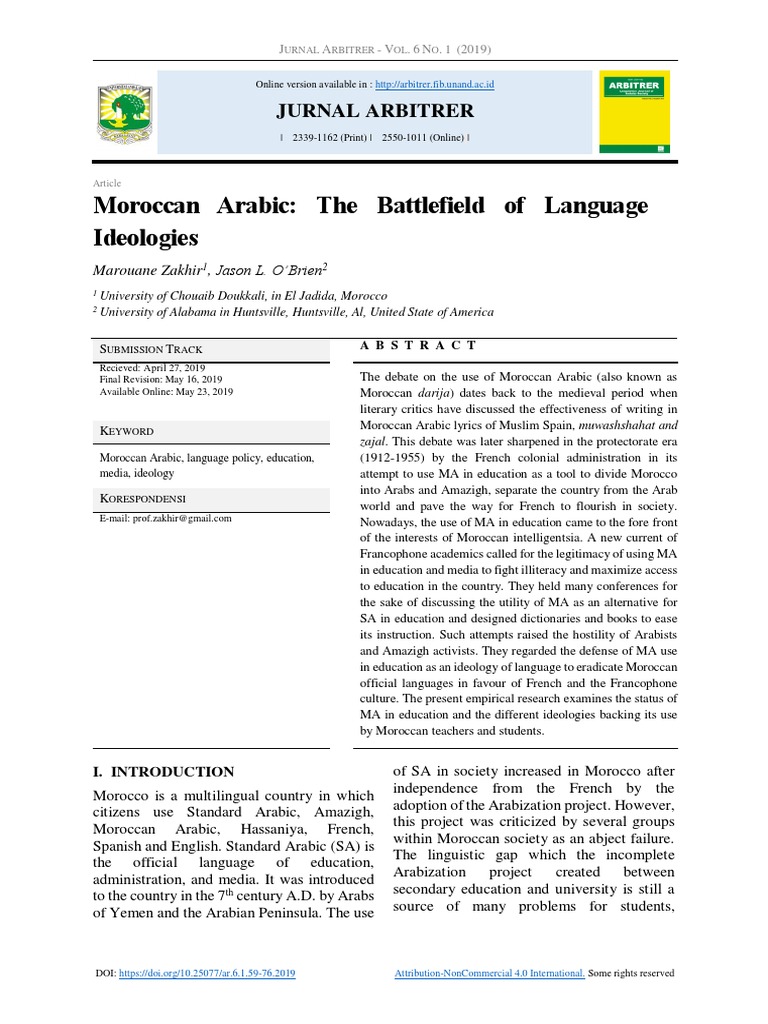 Moroccan Arabic The Battlefield of Language Ideolo | Download Free PDF ...