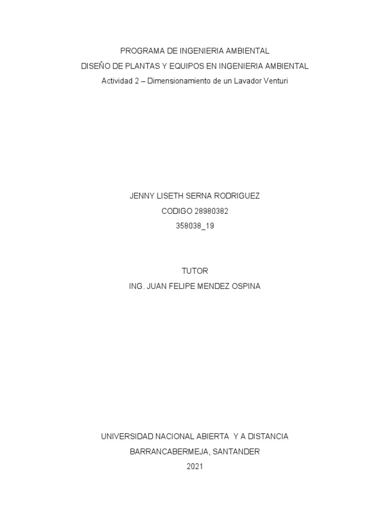 Dimensionamiento de Lavador Venturi | PDF | Física Aplicada e ...