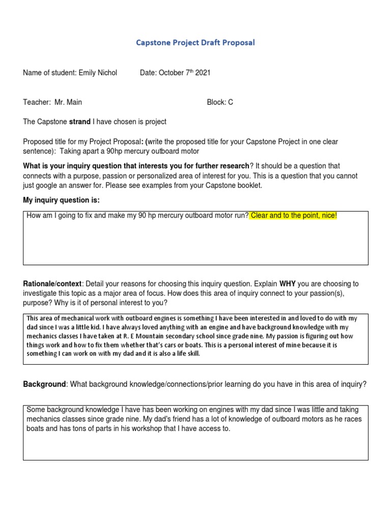 CLC 12 - Capstone Project Draft Proposal | PDF | Engines | Inquiry