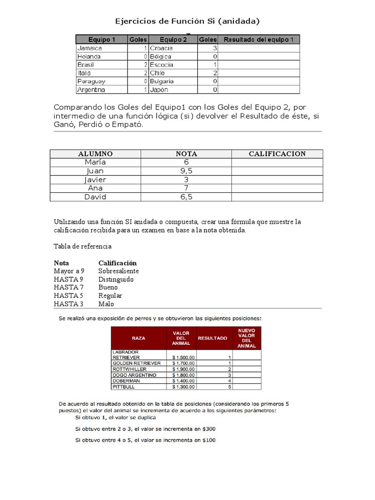Ejercicios de Funcion Si Anidado | PDF | Economias