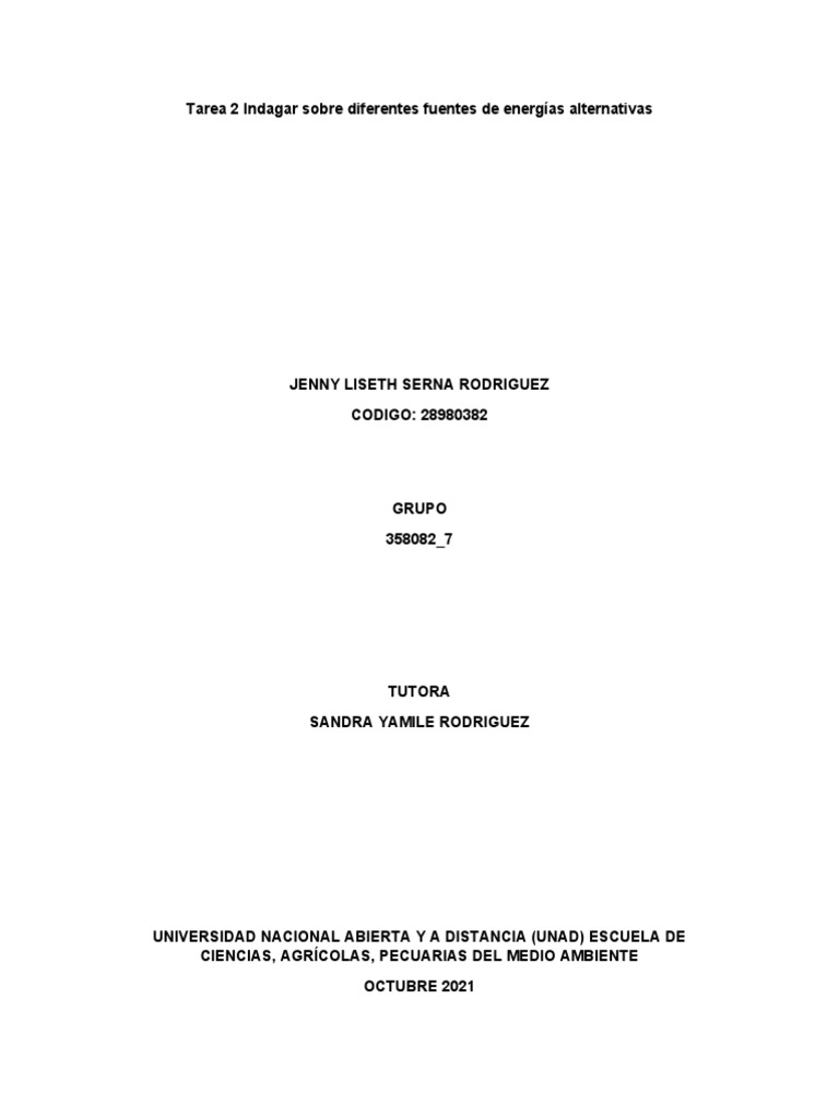 Tarea 2 Indagar Sobre Diferentes Fuentes de Energías Alternativas | PDF ...