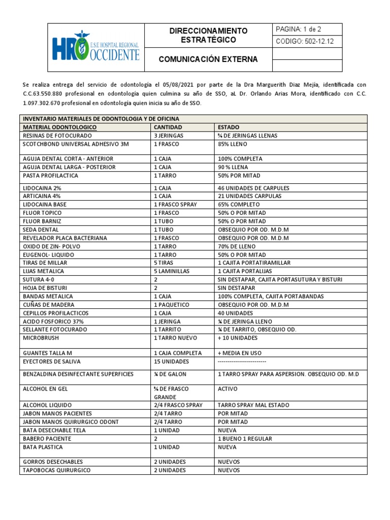 Inventario Instrumental Odontologia 04 | PDF | Medicina CLINICA | Especialidades Medicas