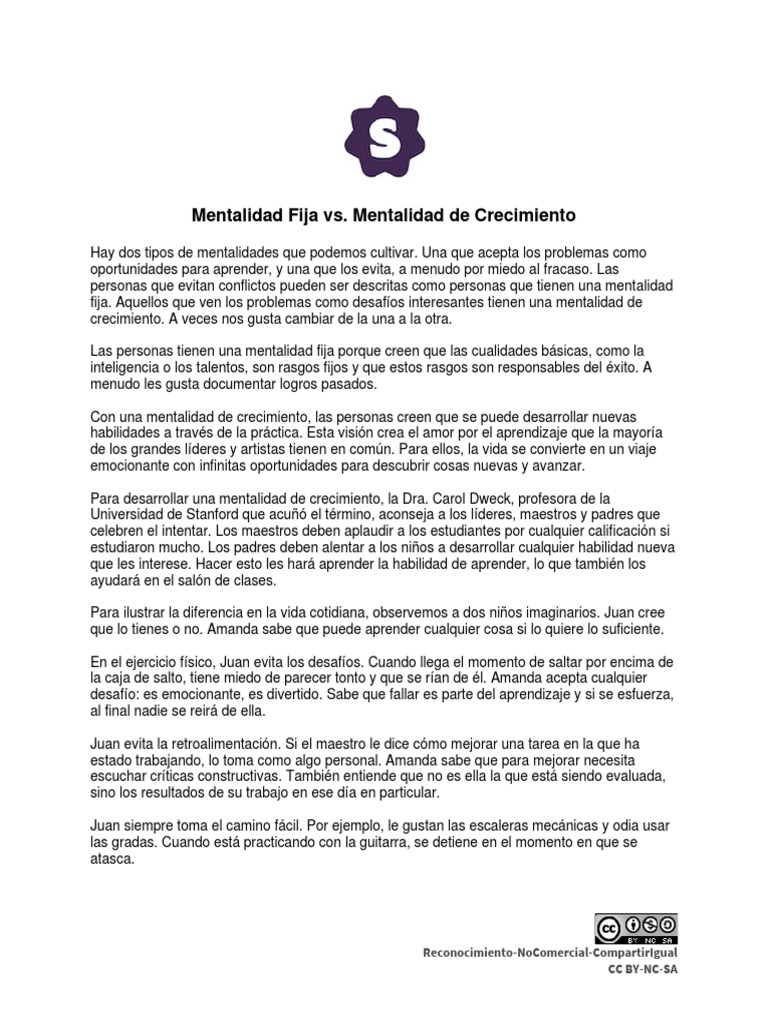 Mentalidad Fija Vs Mentalidad de Crecimiento - Guión | PDF ...
