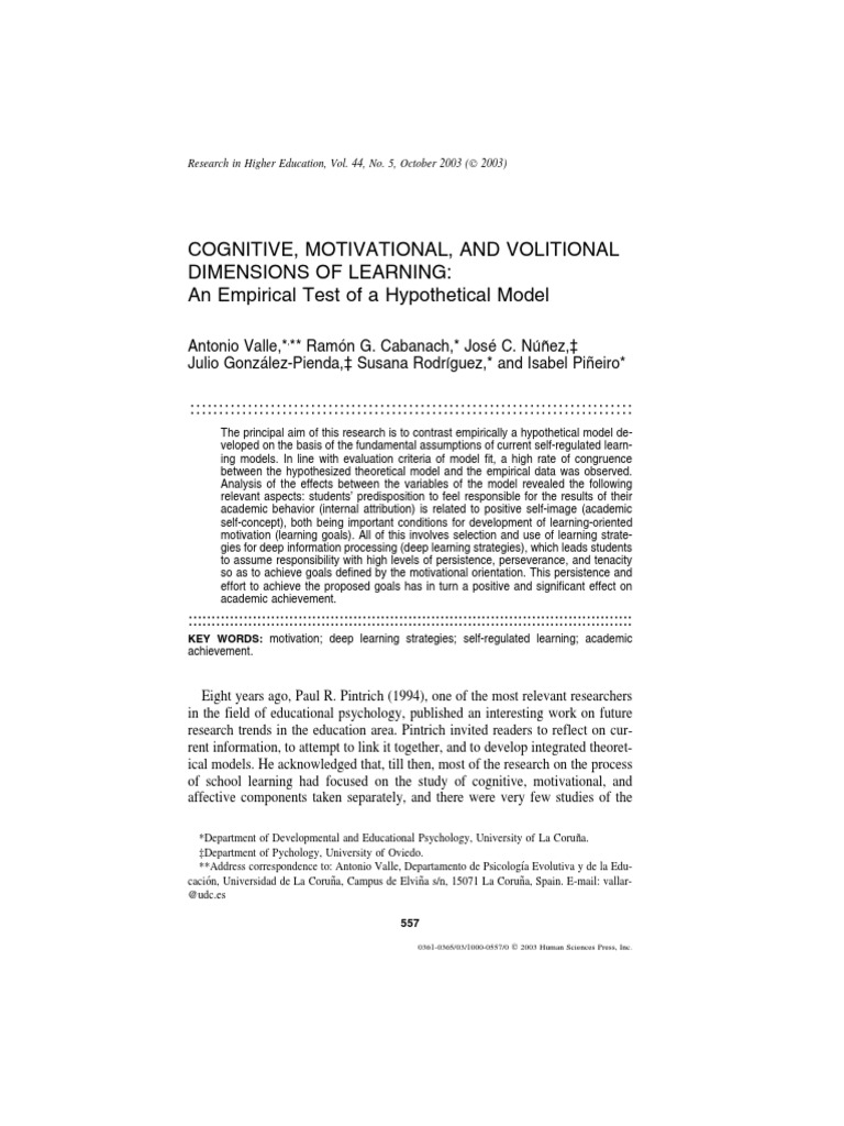 Cognitive, Motivational, and Volitional Dimensions of Learning: An ...