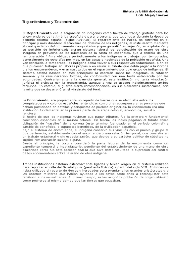 Repartimiento y Encomienda Colonial | PDF | Colonización española de ...