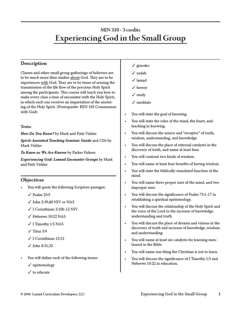 Lamad Experiencing God - Lamad Encounter Groups | PDF | Wisdom | Knowledge
