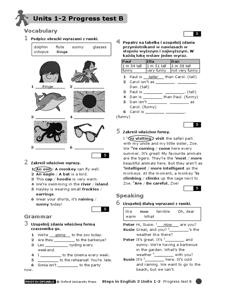 Steps In English 3 Units 1 2 Progress Test B Pdf