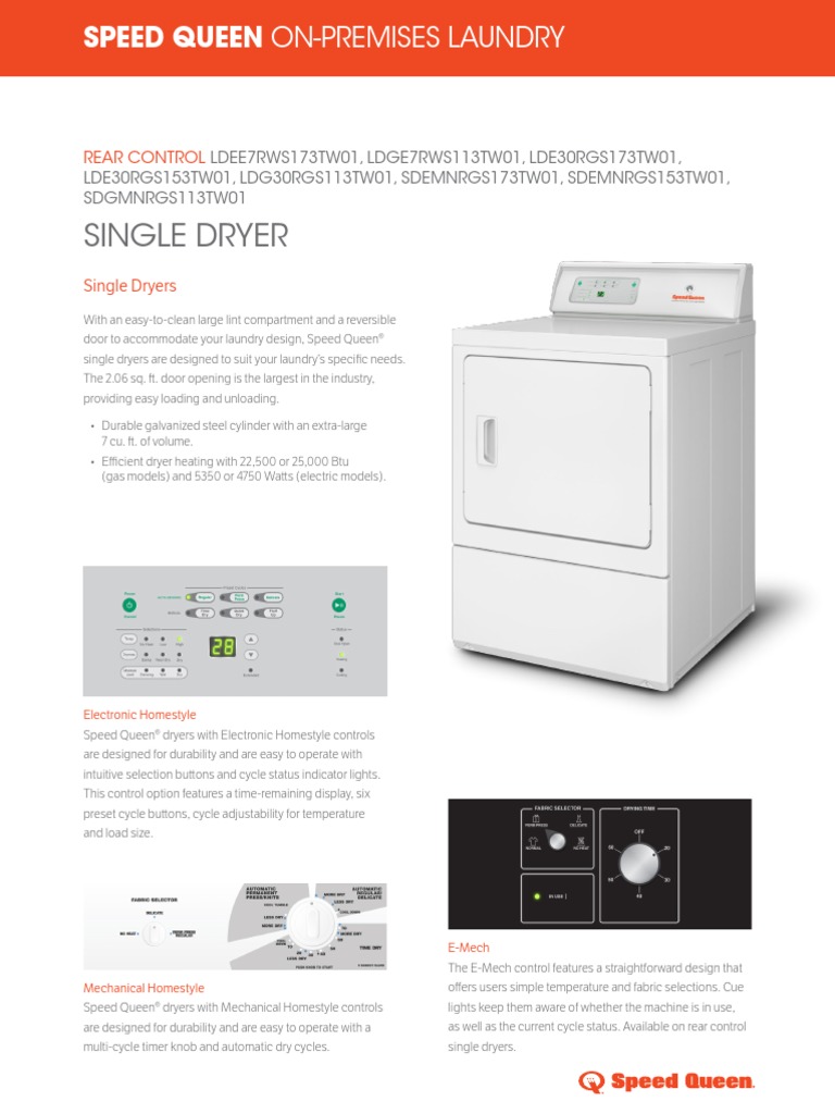 Single Dryer: Rear Control | PDF | Clothes Dryer | Electrical Engineering