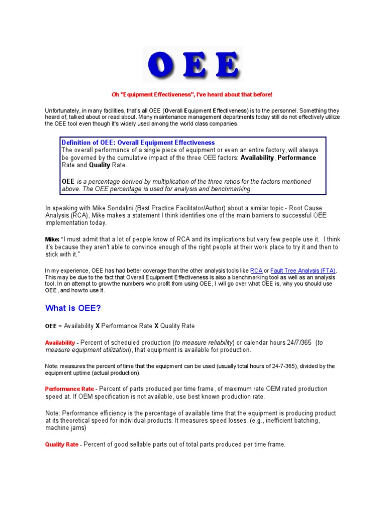 What Is OEE?: Definition of OEE: Overall Equipment Effectiveness | PDF ...