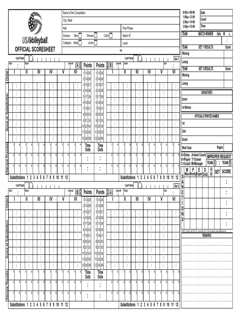 2 Set Scoresheet+Non-Deciding | PDF | Sports | Team Sports