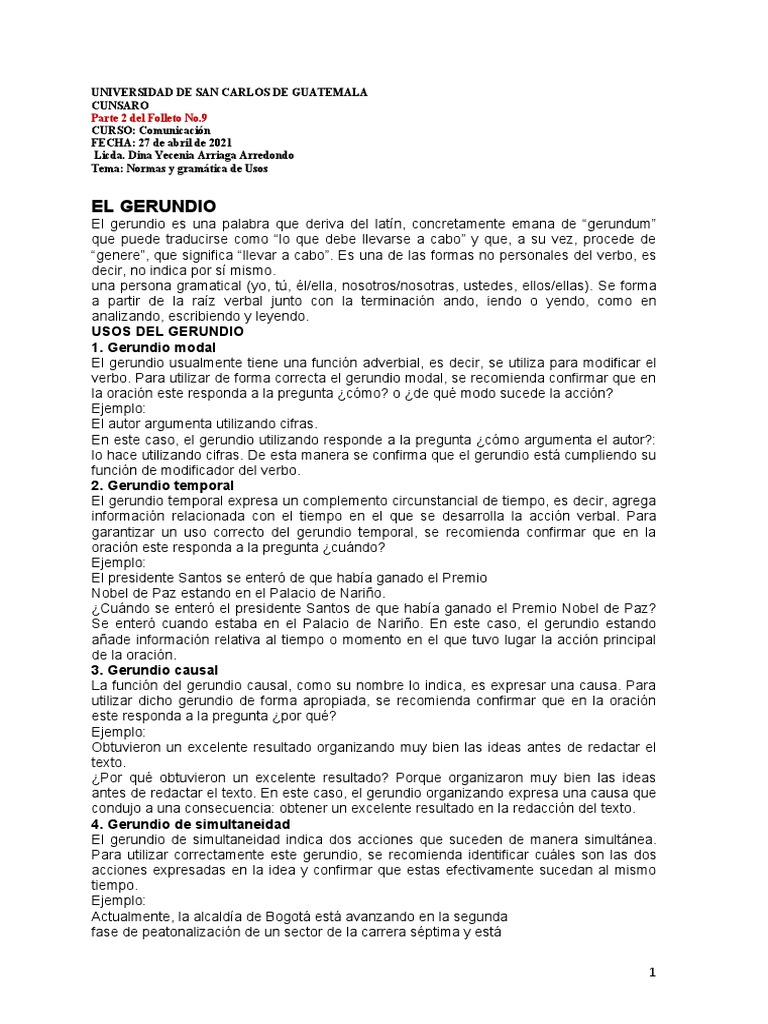 Parte 2 Del Folleto 9 Gerundio y Sus Usos | PDF | Verbo | Asunto ... Parte 2 Del Folleto 9 Gerundio y Sus Usos | PDF | Verbo | Asunto ...