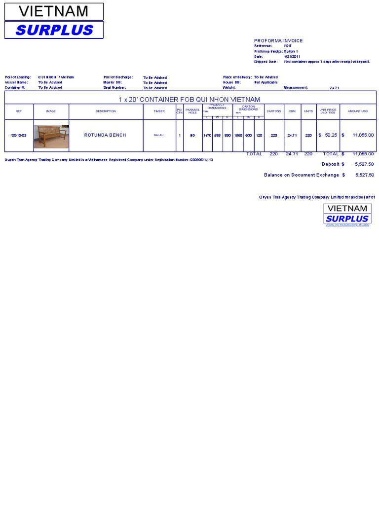 Vietnam Proforma Invoice for Timber Shipment | PDF | Trade | Invoice