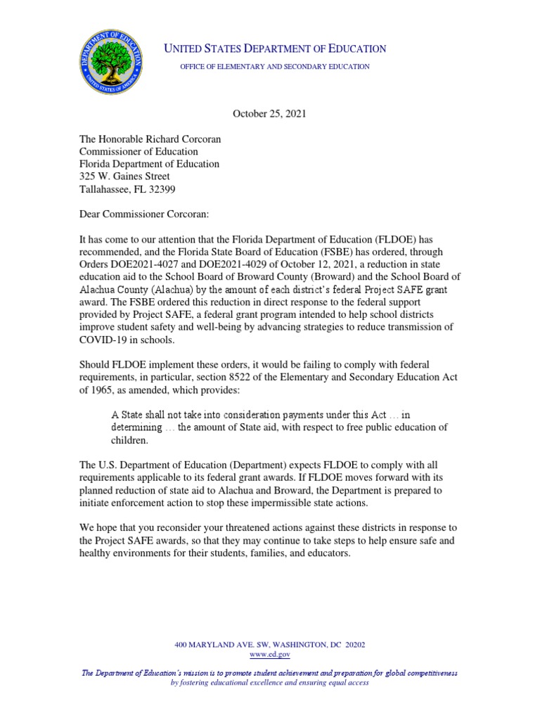 U.S. Department of Education Letter | PDF | Government