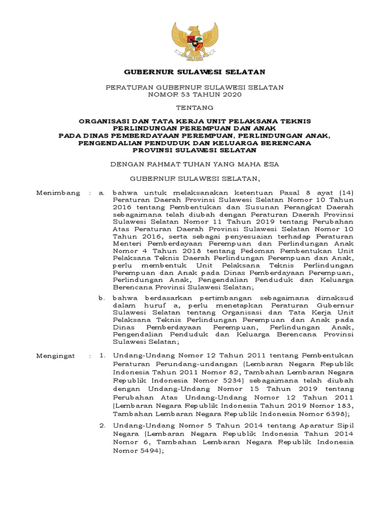 Pergub No 53 Tahun 2020 Sulsel | PDF