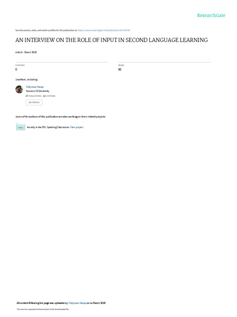 An Interview On The Role of Input in Second Language Learning | PDF | Second Language ...