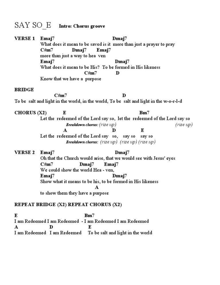 Let the Redeemed Say So: Lyrics & Chords | PDF | Language Arts & Discipline