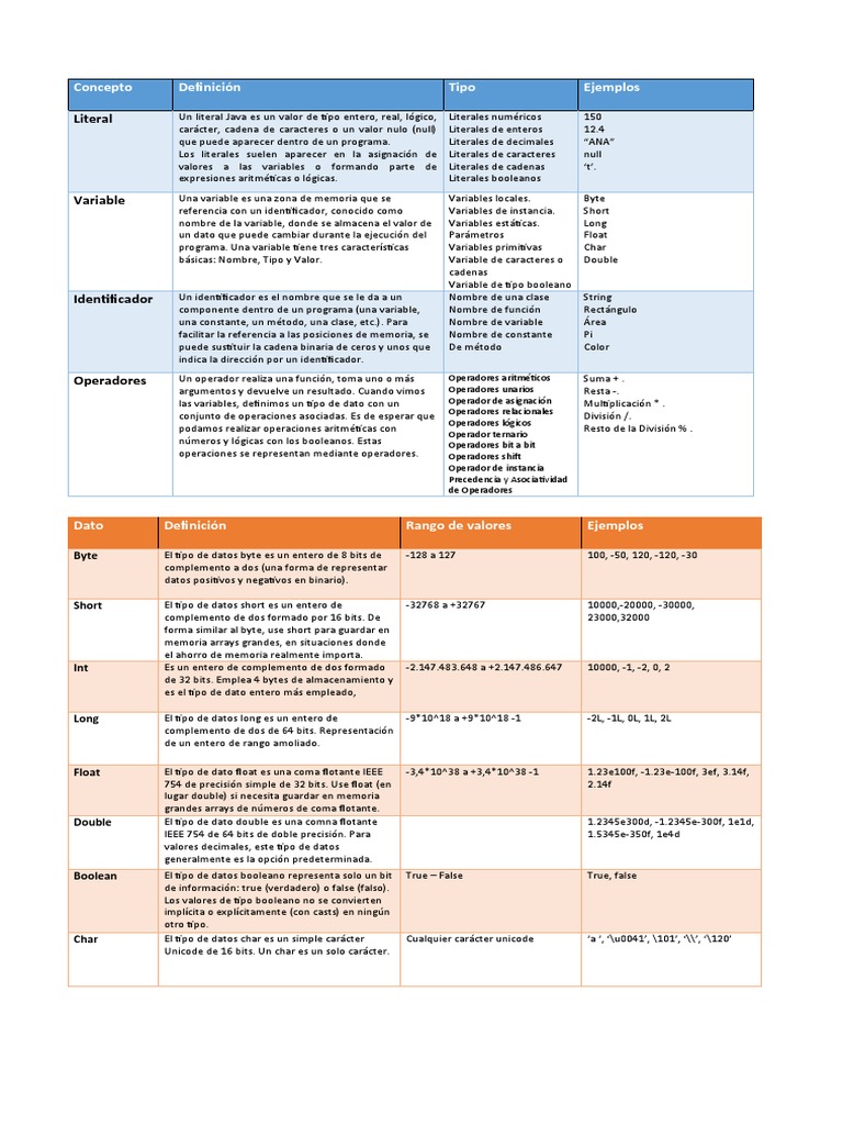 Conceptos Básicos de Java | PDF | Poco | Tipo de datos
