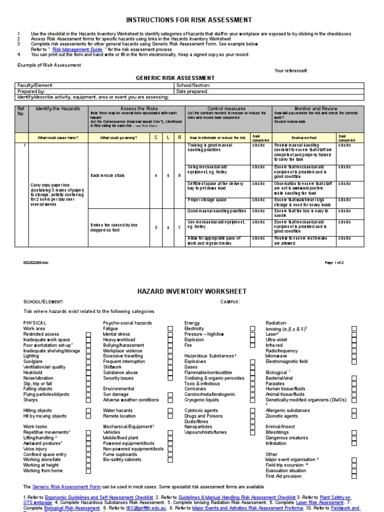 Generic Risk Assessment Form Example | PDF | Risk | Risk Assessment